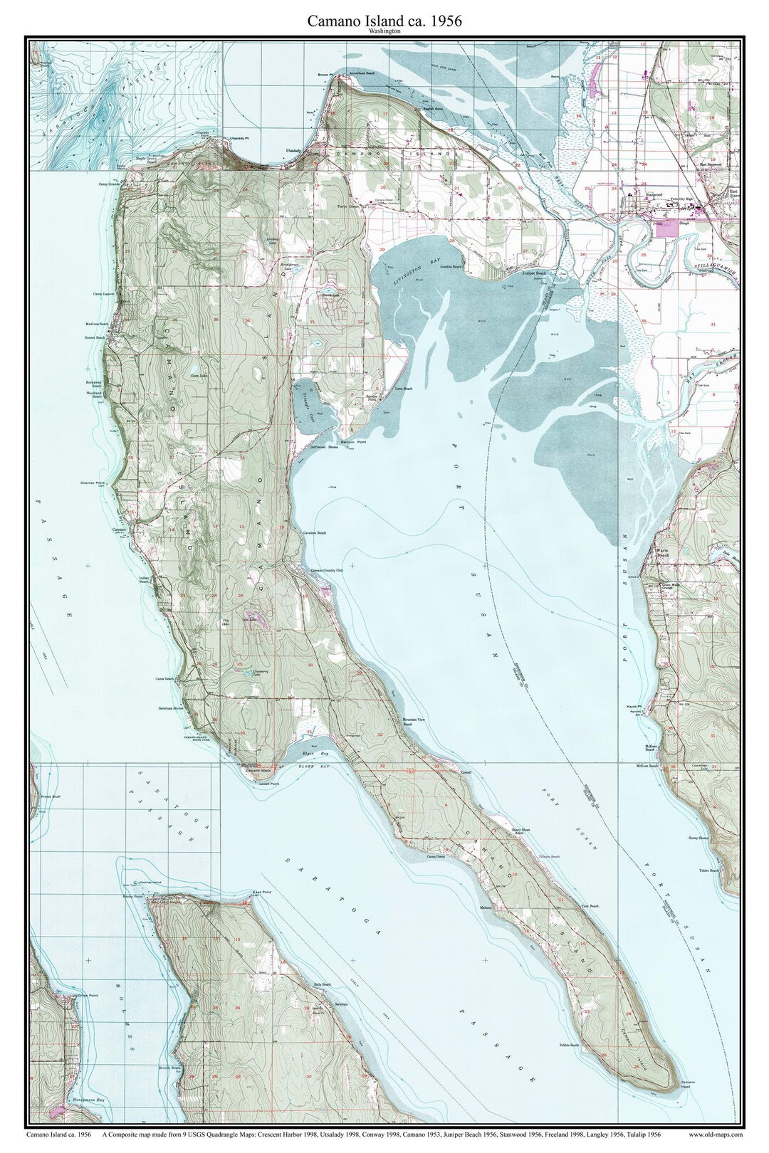 Camano Island 1956 USGS Old Topographic Map - Juniper Beach - Baby ...