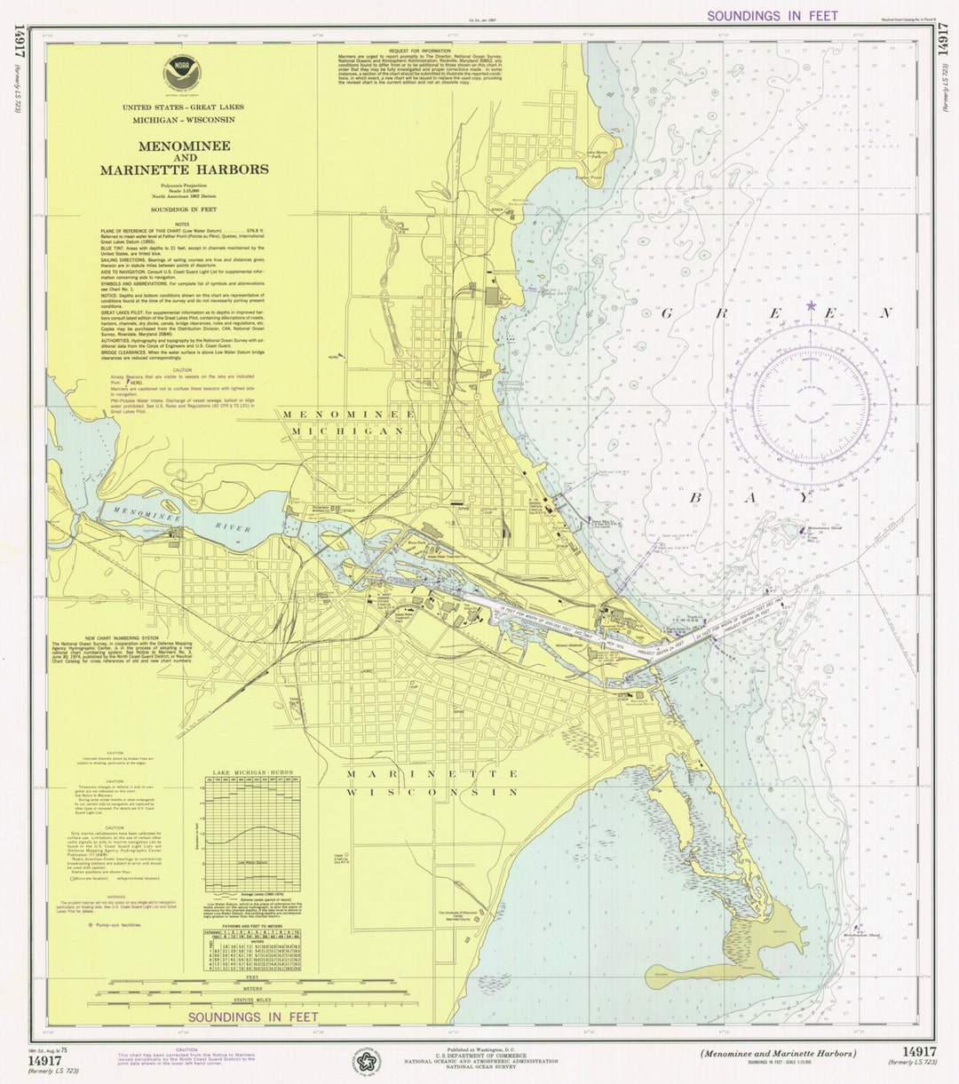 Menominee, MI and Marinette, WI 1975 - Green Bay - Lake Michigan ...
