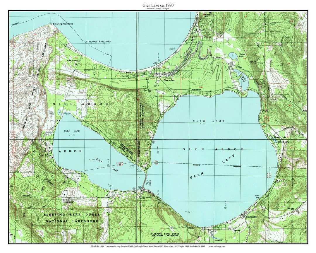 Glen Lake - 1990 Map Reprint - Leelanau County Michigan - Glen Arbor ...
