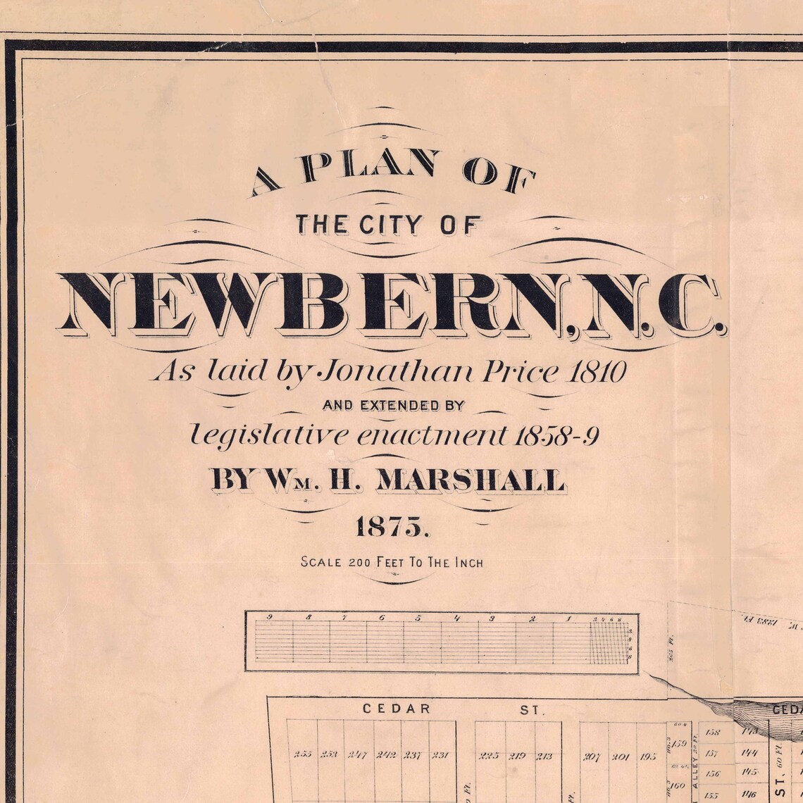 New Bern 1875 North Carolina Old Map Reprint - NC Cities - Etsy