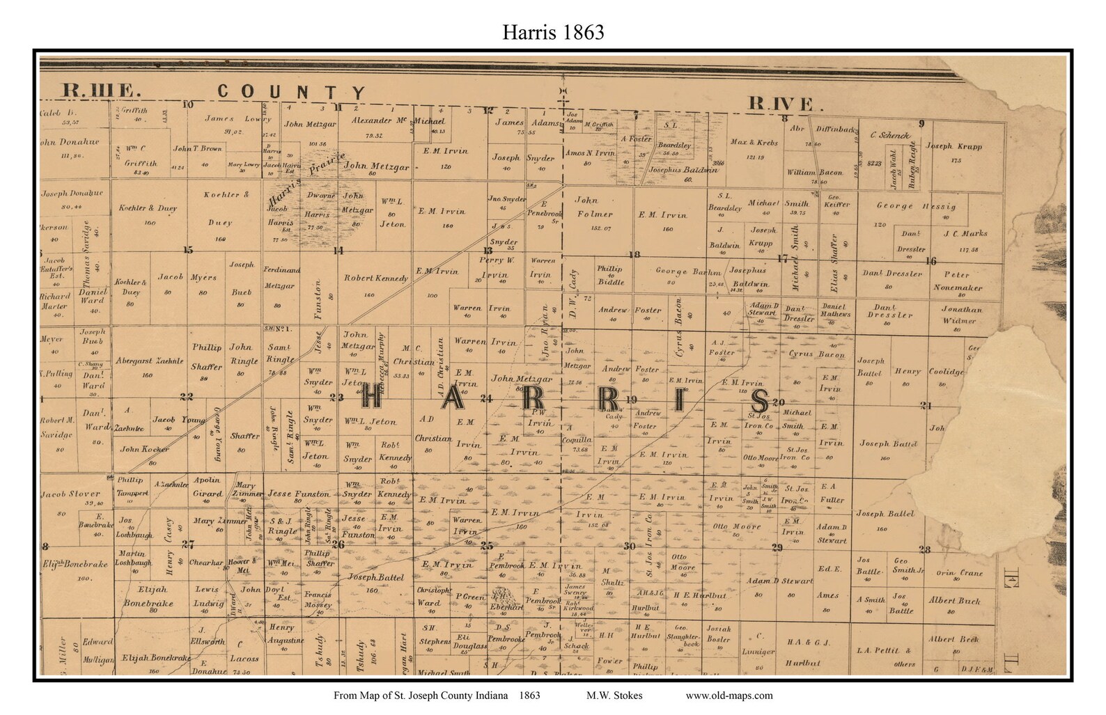 Harris 1863 Old Town Map With Homeowner Names Indiana - Reprint ...