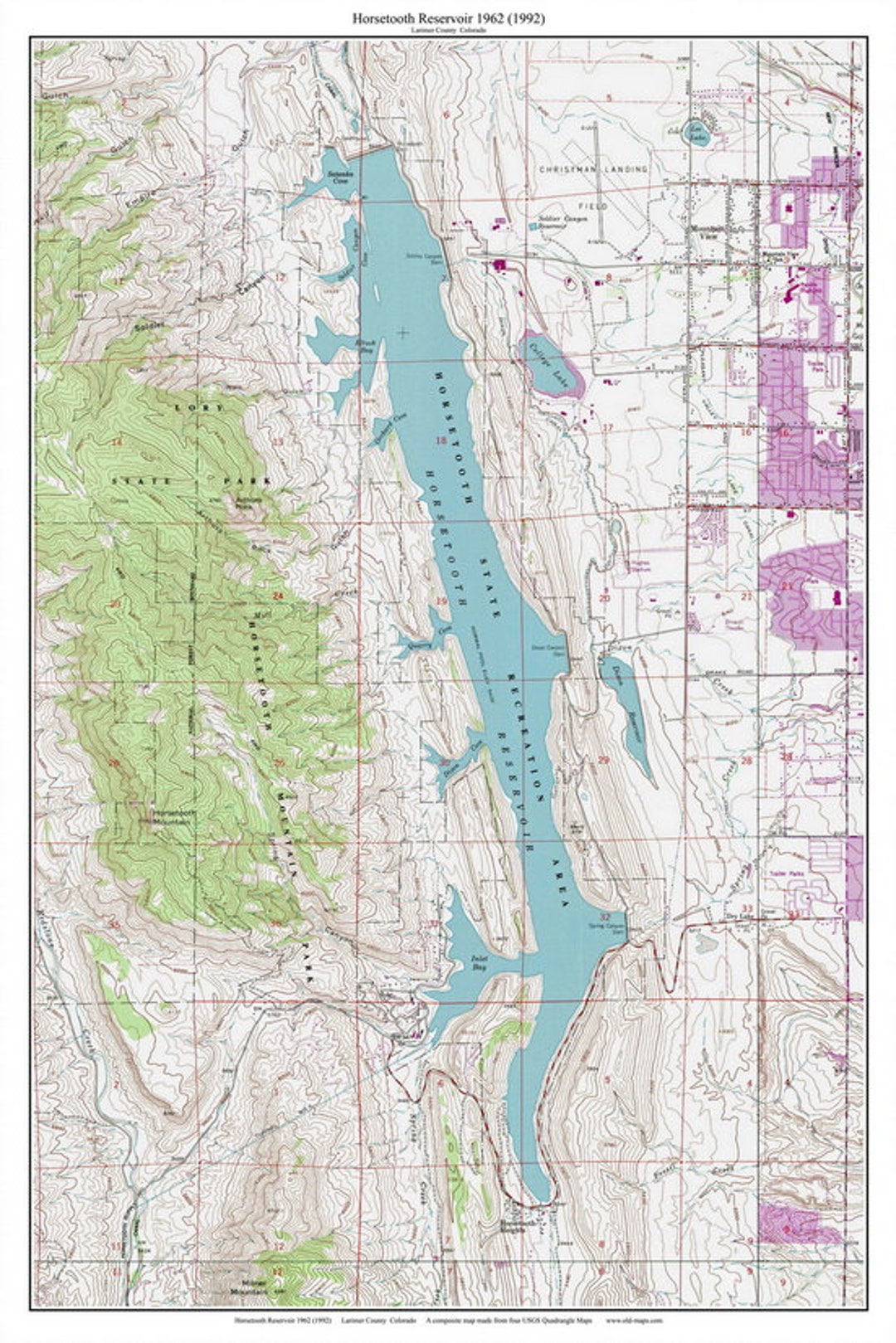 Horsetooth Reservoir 1962-1992 - Old Map Topographical Custom Composite ...