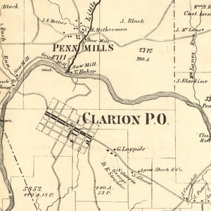 Clarion County Pennsylvania 1865 BW - Old Wall Map With Homeowner Names ...