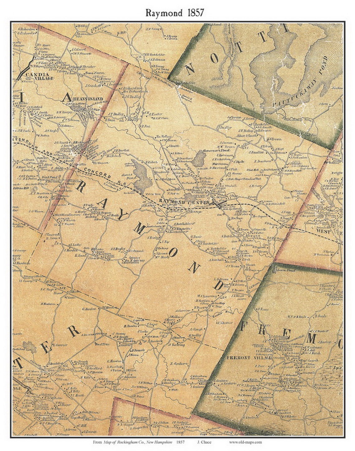 Raymond 1857 Old Town Map With Homeowner Names New Hampshire | Etsy