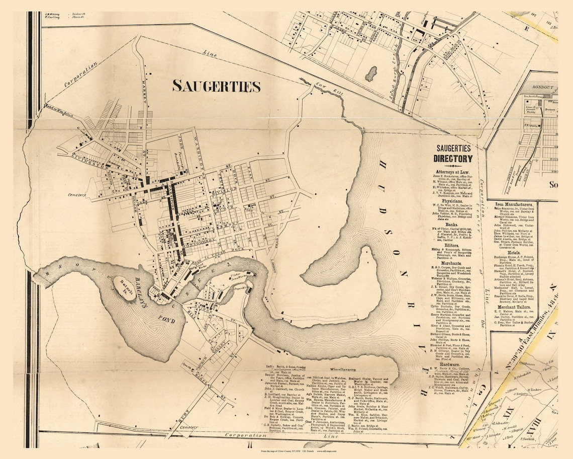 Saugerties Village New York 1858 Map Homeowners Names - Ulster Co ...