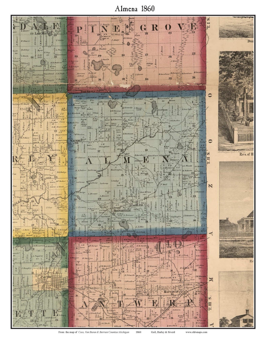 Almena 1860 Old Town Map With Homeowner Names - Brewerville - Waverly ...