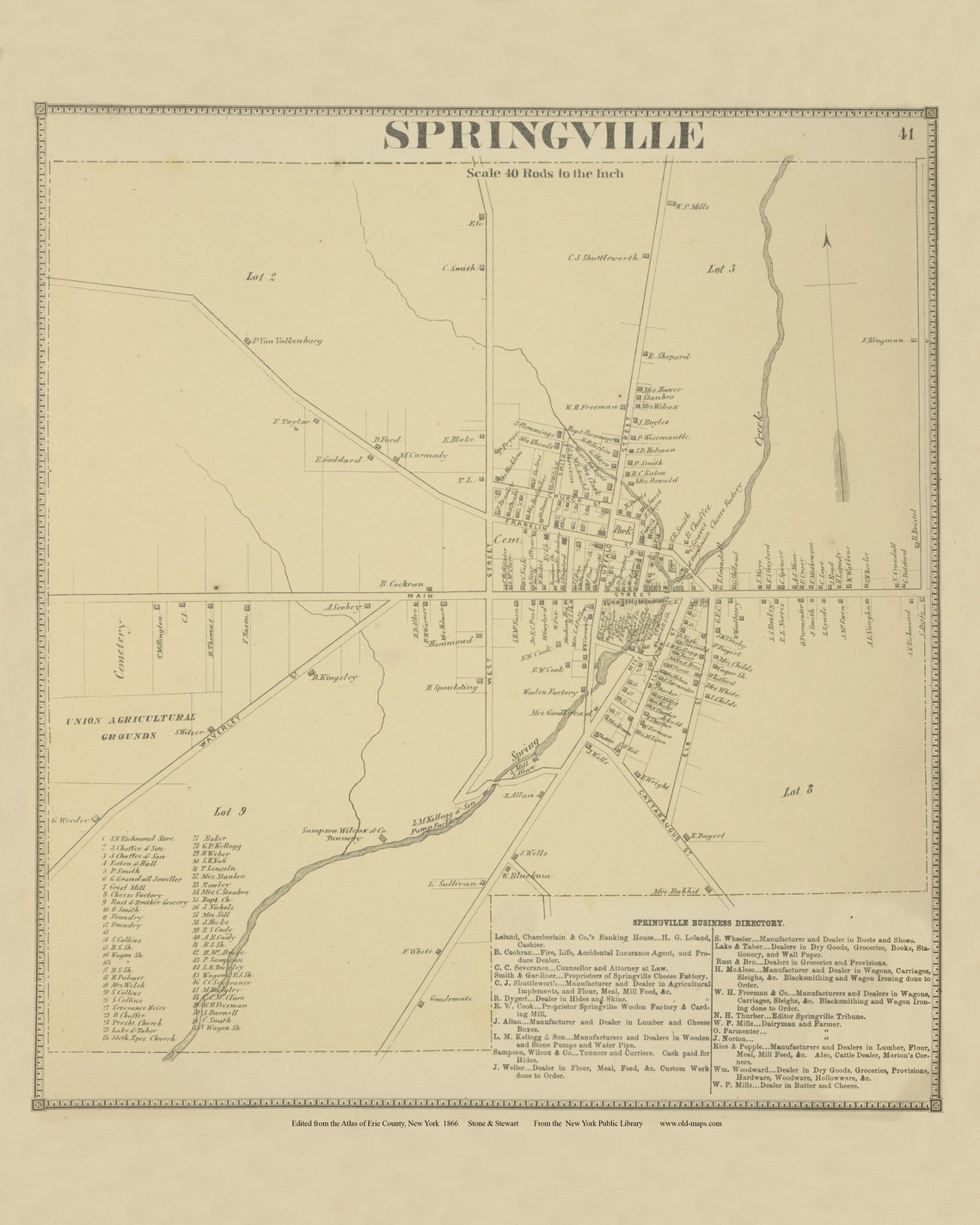Springville 1866 New York Erie Co Atlas Old Town Map Reprint NY 41 - Etsy