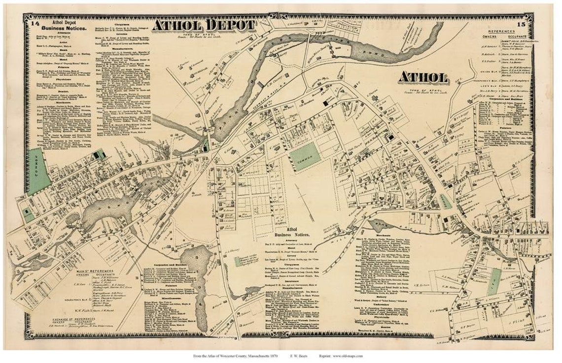 Athol Depot 1870 Old Town Map With Homeowner Names - Etsy