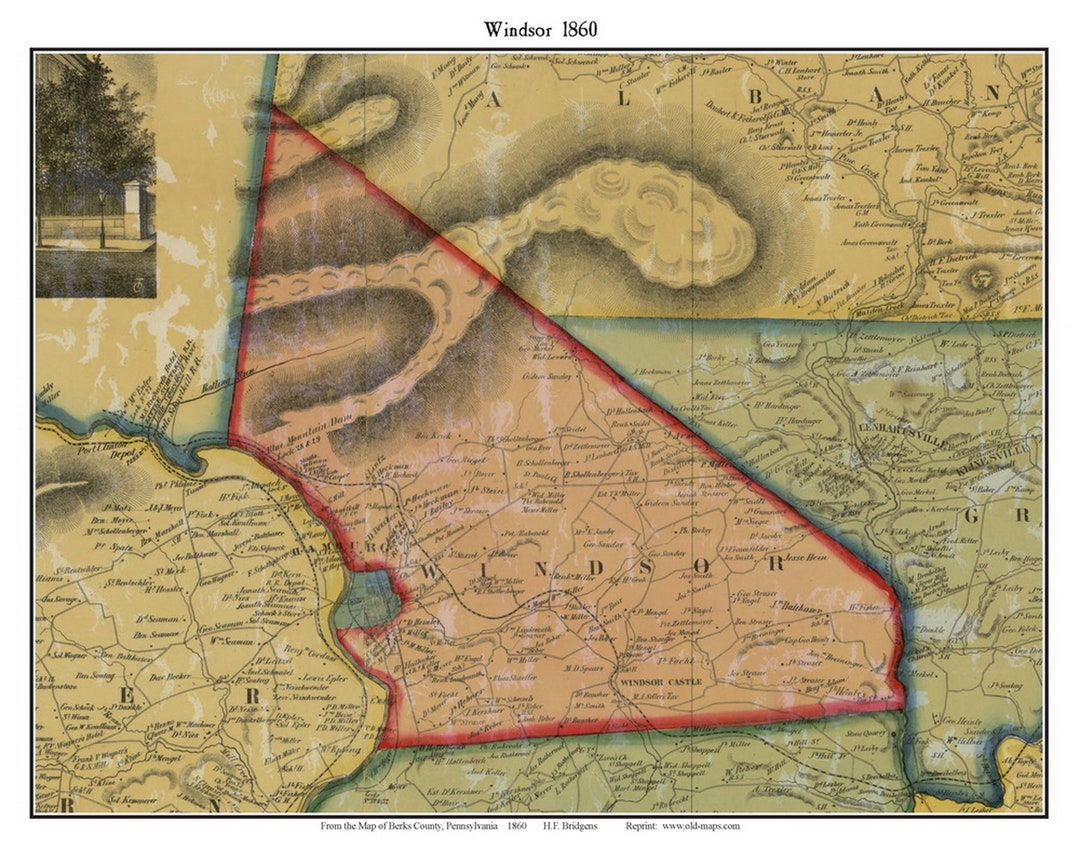 Windsor 1860 Old Town Map With Homeowner Names Pennsylvania - Etsy