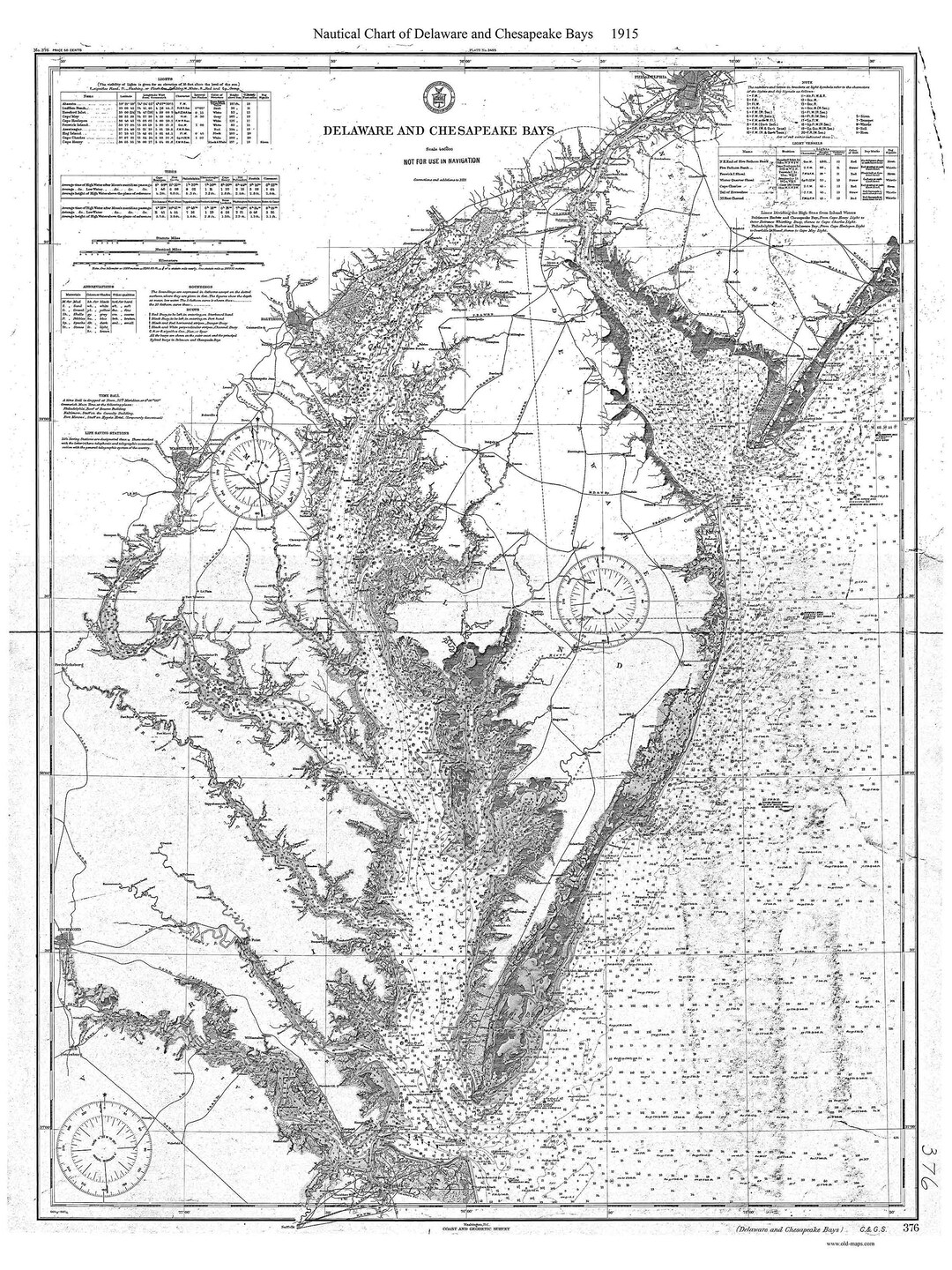 Chesapeake & Delaware Bays (delmarva Peninsula) - 1915 Nautical Map ...