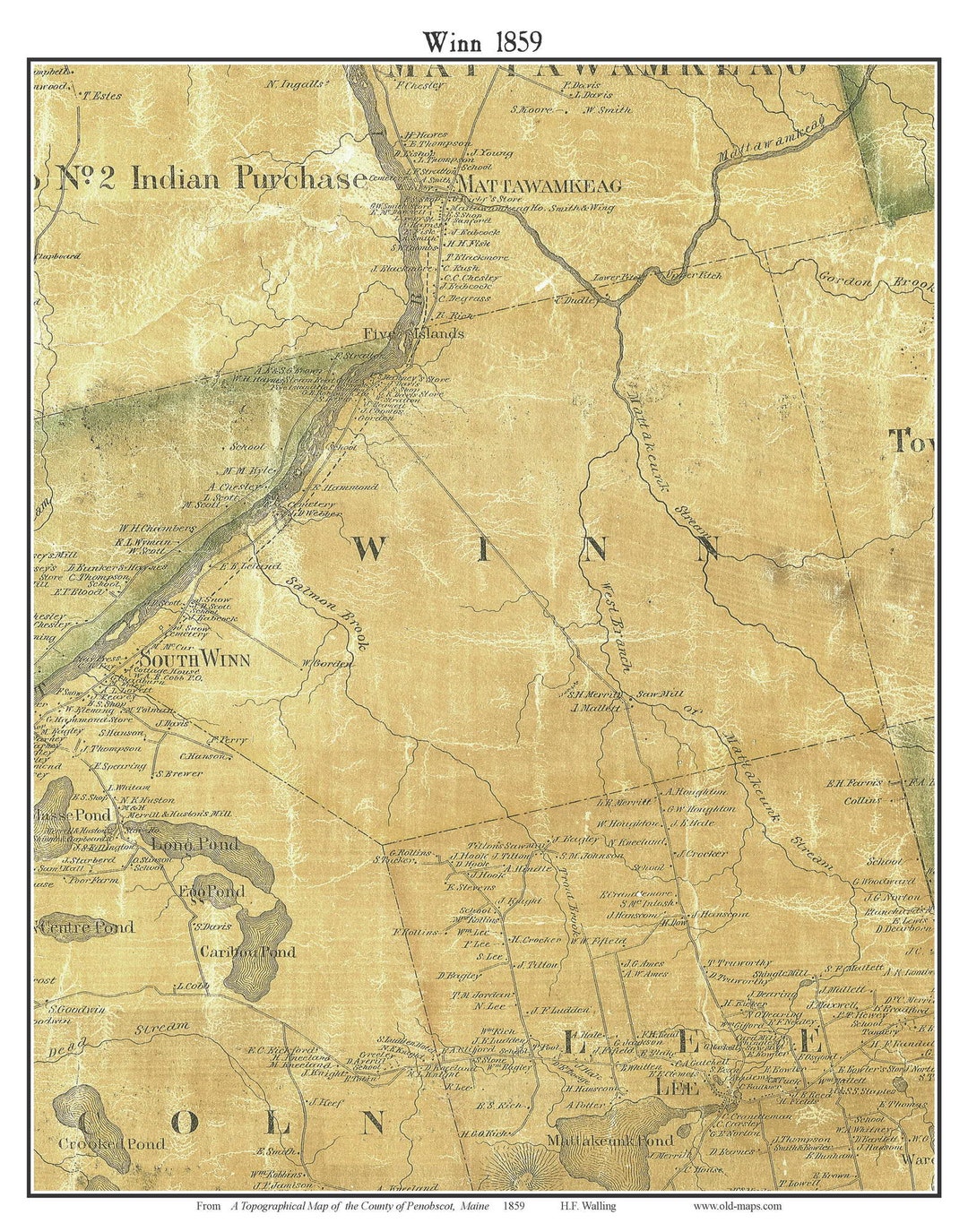 Winn 1859 Old Town Map With Homeowner Names Maine - Reprint Genealogy ...