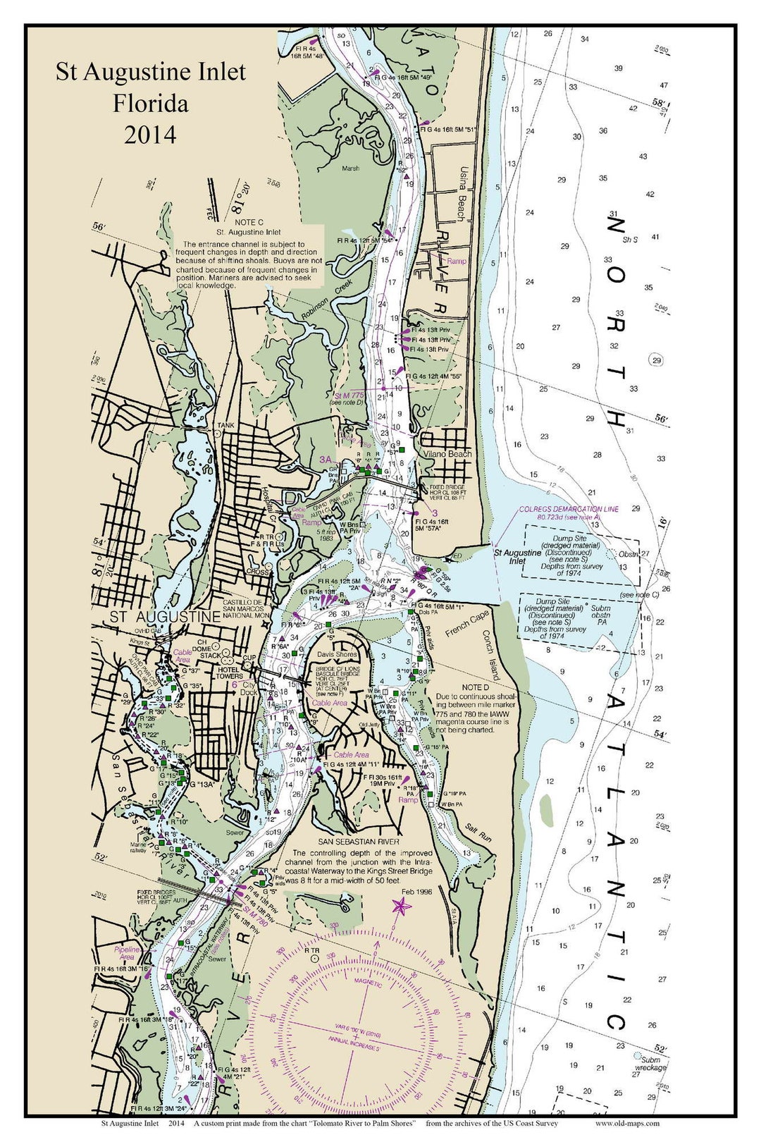 St Augustine Inlet 2014 - Nautical Map Florida - Custom Print - 11485 ...