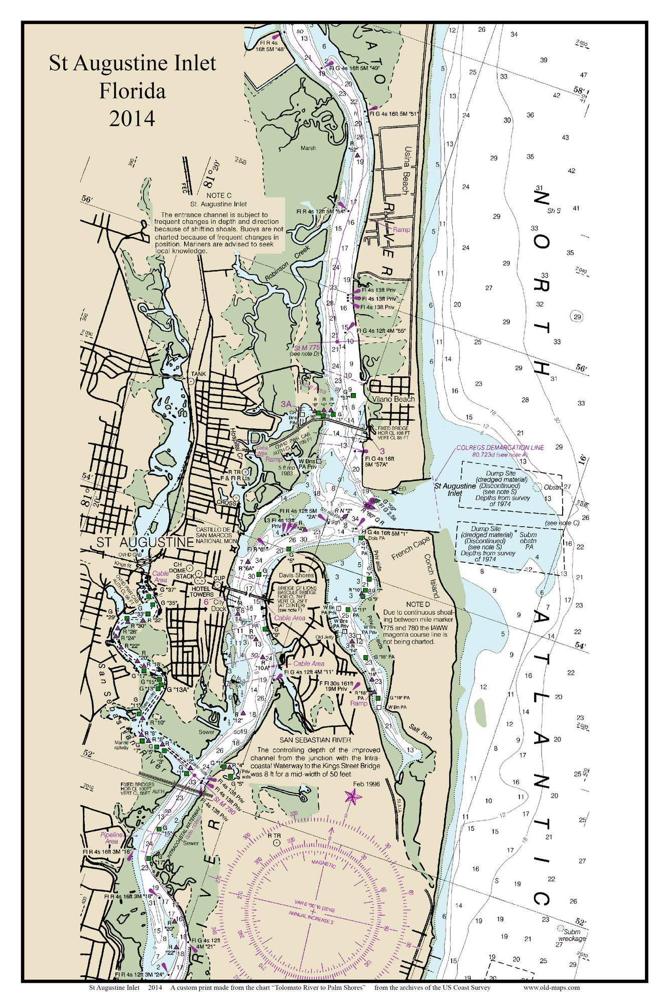 St Augustine Inlet 2014 Nautical Map Florida Custom Print Harbors 11485 ...