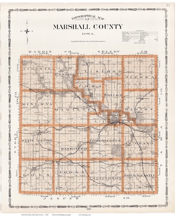 Marshall County 1904 Old Town Map Reprint Iowa State Atlas - Etsy