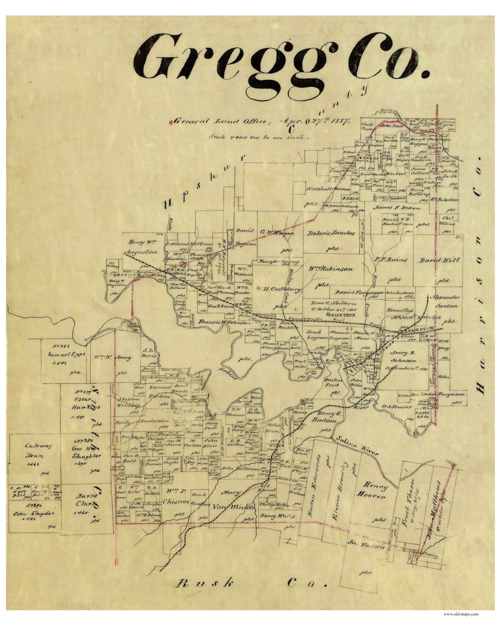 Gregg County Texas 1887 Old Wall Map Reprint With Land | Etsy