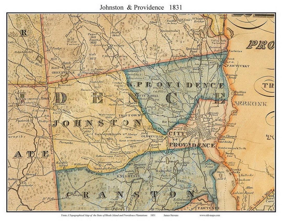 Johnston 1831 Old Town Map With Homeowner Names Providence Rhode Island ...
