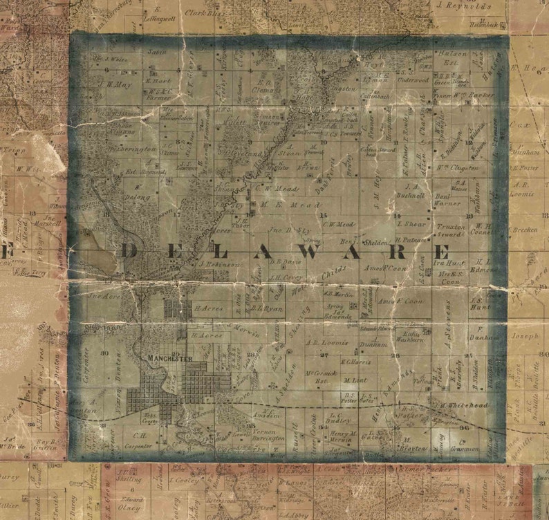 Delaware County Iowa 1869 Old Wall Map Reprint With - Etsy