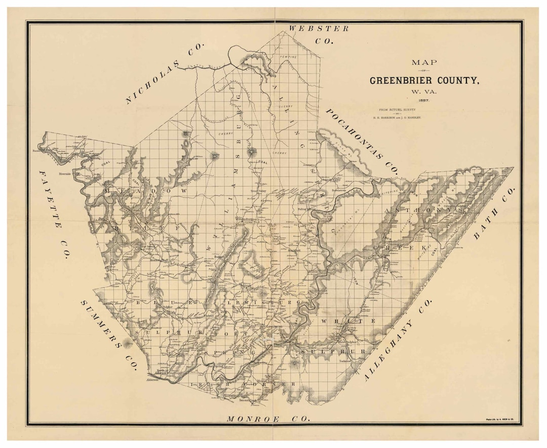 Greenbrier County Map 1887 West Virginia - Old Wall Map With Homeowner ...