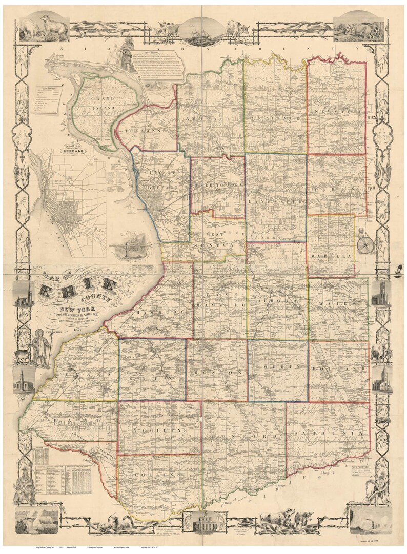 Erie County New York 1854 Old Wall Map Reprint With - Etsy