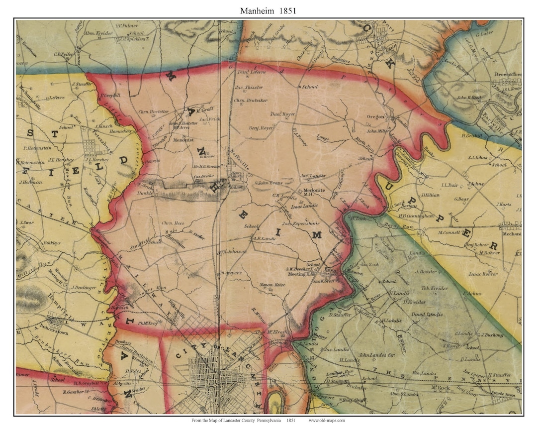 Manheim 1851 Old Town Map With Homeowner Names - Pennsylvania - Reprint ...