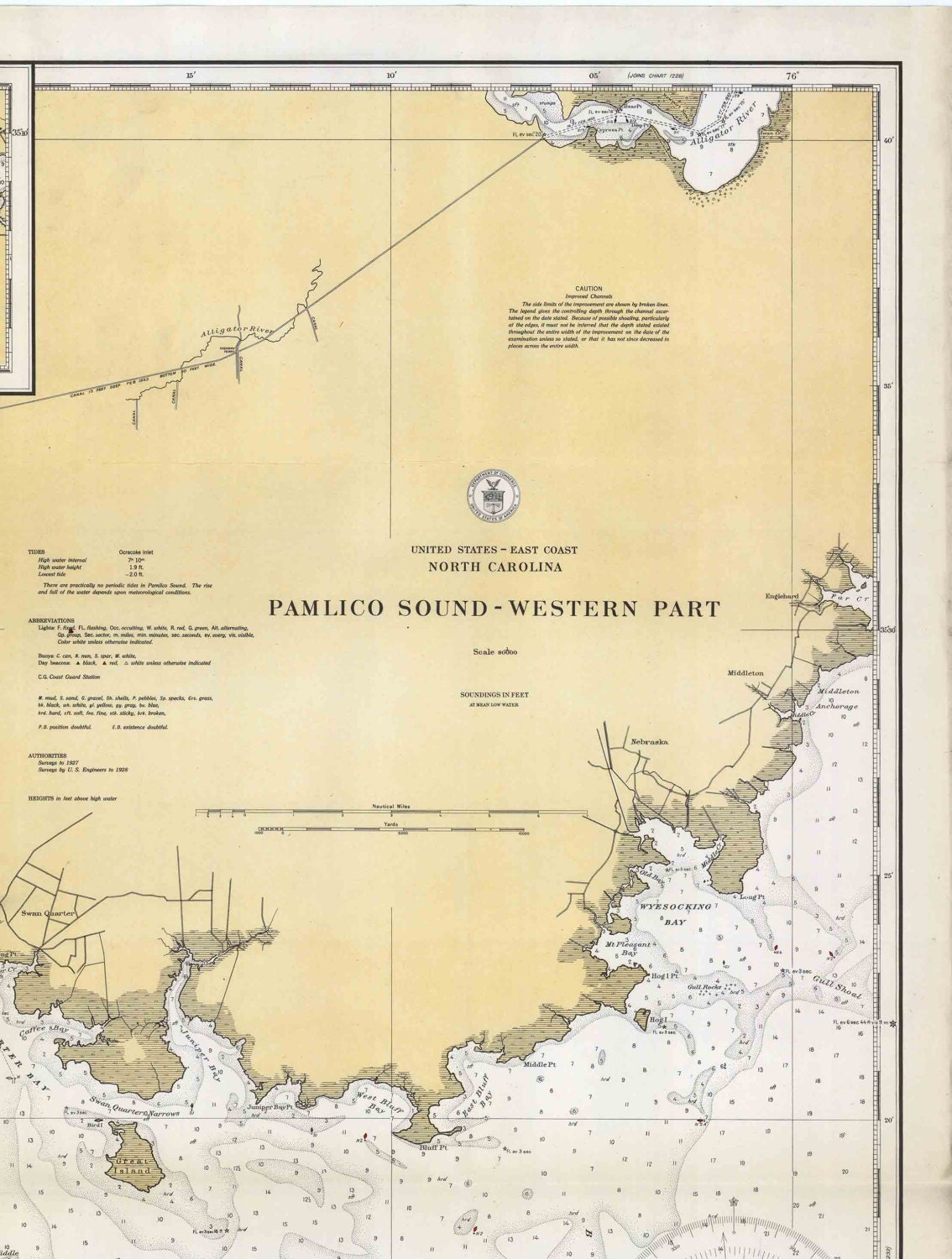 Pamlico Sound 1933 Western Sheet - Outer Banks Ocracoke Vandemere ...