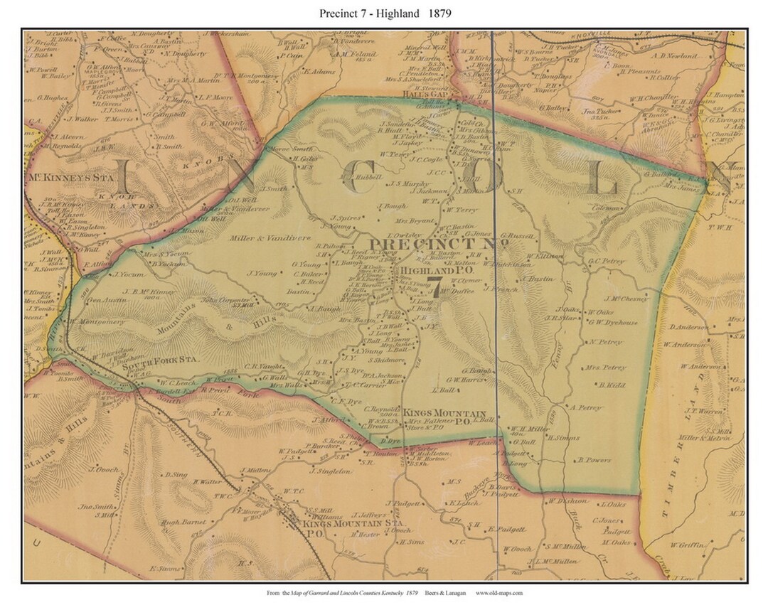 Precinct 7 Highland 1879 Old Town Map With Homeowner Names Kentucky ...