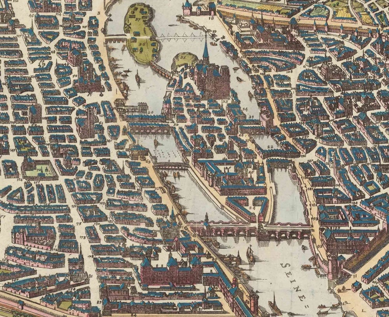 Old Map of Paris 1655 France City With Buildings in Relief | Etsy