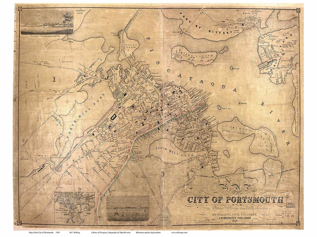 Portsmouth 1850 - Old Map Reprint - New Hampshire Towns Other - Etsy