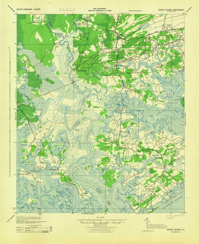 Edisto Island 1943 1943 Old Topo Map Quad Reprint 15x15 - Etsy Edisto Island 1943 1943 Old Topo Map Quad Reprint 15x15 - Etsy
