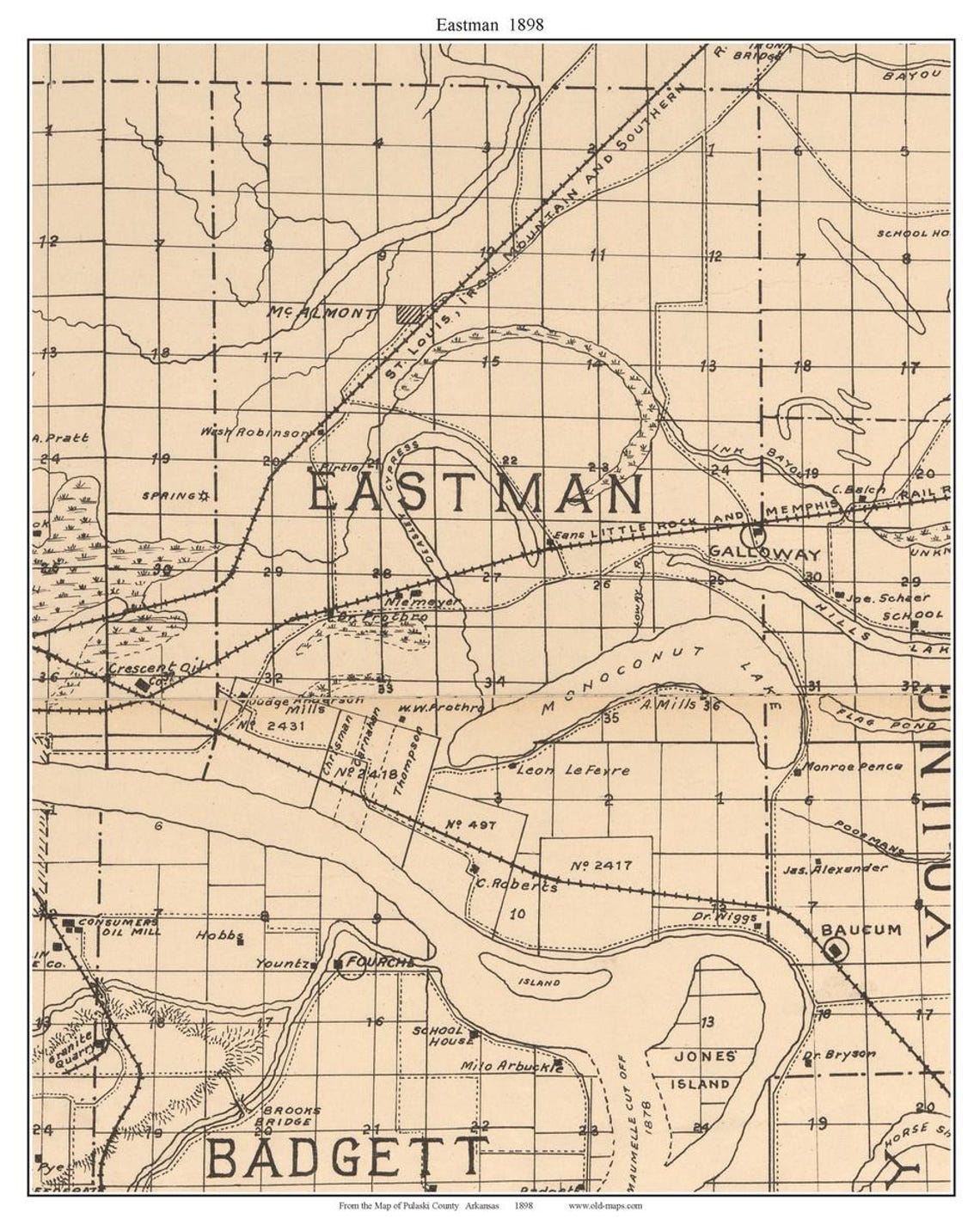 Eastman 1898 Old Town Map With Homeowner Names - Arkansas - Reprint ...