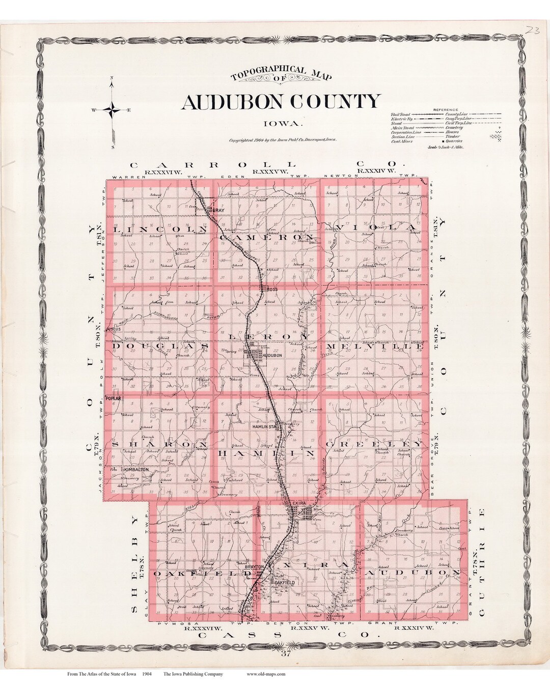 Audubon County 1904 - Old Town Map Reprint - Iowa State Atlas ...