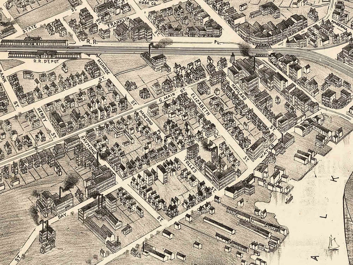 Norwalk Connecticut 1899 Birds Eye View CT Reprint | Etsy