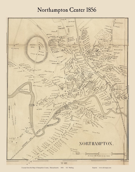 Northampton Center 1856 Old Town Map With Homeowner Names | Etsy
