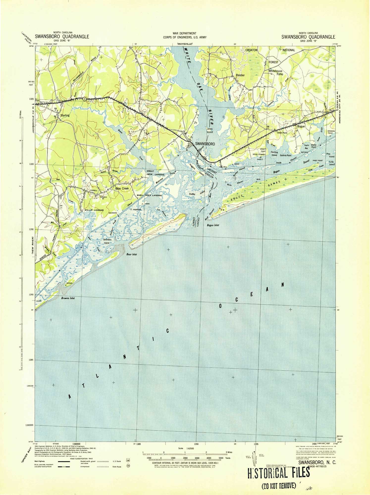 Swansboro 1942 1943 Old Topo Map Quad Reprint 15x15 USGS Topographic ... Swansboro 1942 1943 Old Topo Map Quad Reprint 15x15 USGS Topographic ...