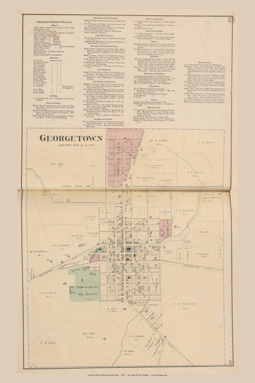 Georgetown 1876 - Old Town Map Reprint in Pleasant Township - Brown ...