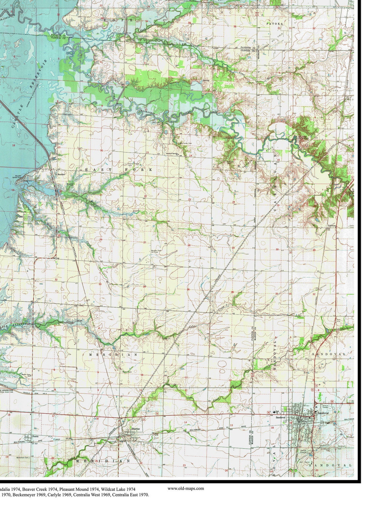 Carlyle Lake 1974 USGS Old Topographic Map Custom Composite - Etsy