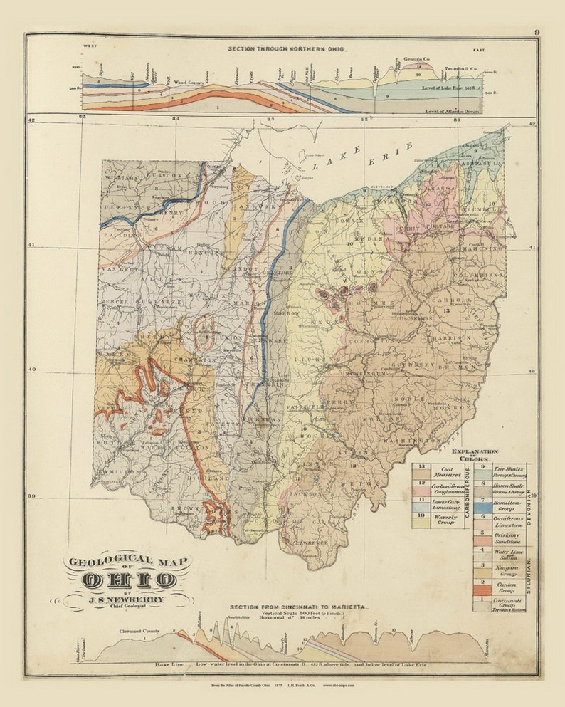 Ohio Geological 1875 - Old Town Map Reprint - Fayette County Ohio ...