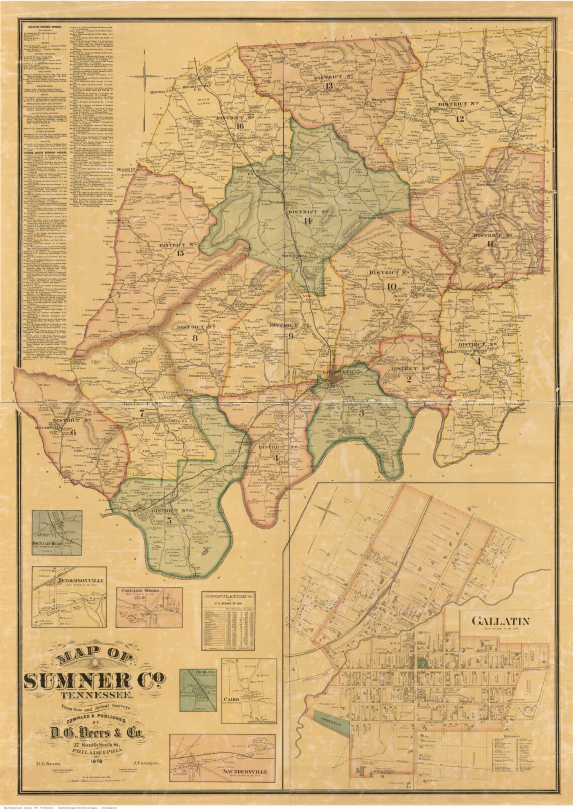 Sumner County Tennessee 1878 Old Wall Map Reprint with | Etsy