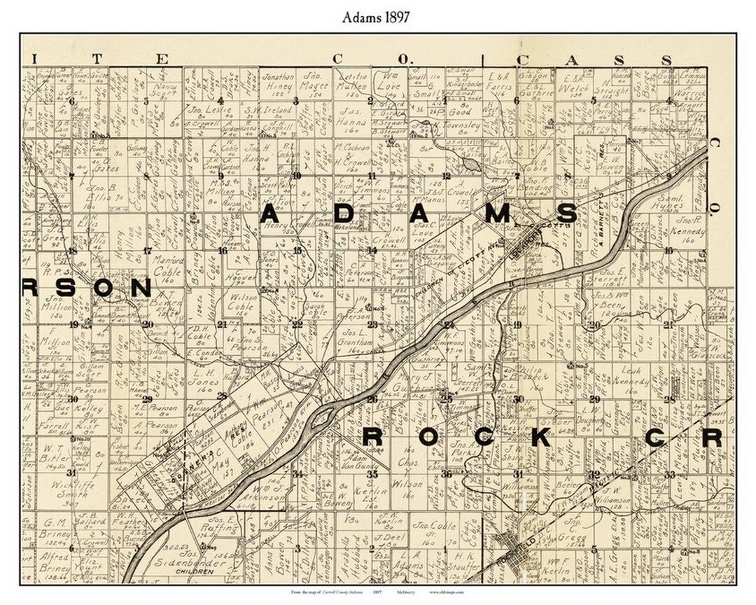 Adams 1897 Old Town Map With Homeowner Names Indiana Lockport - Reprint ...
