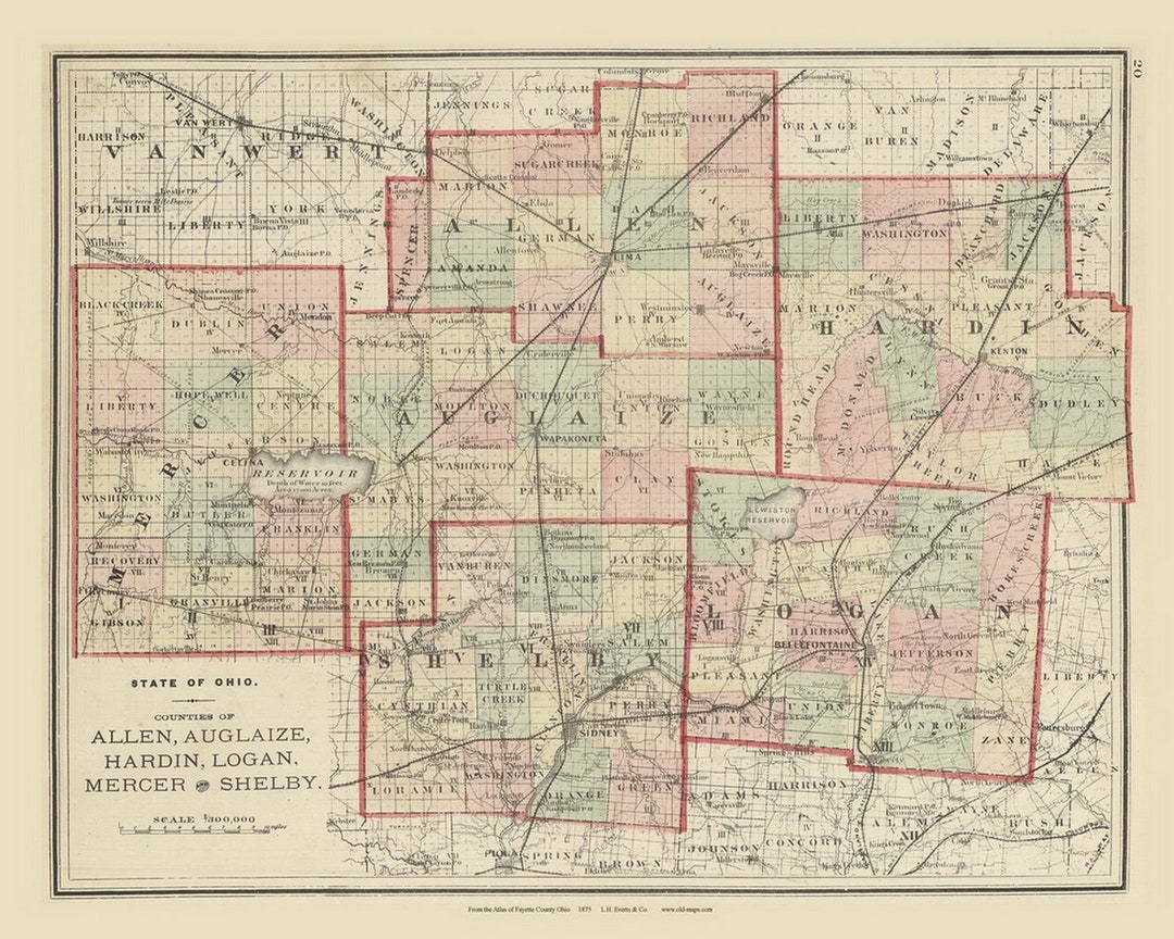 Allen County 1875 - Old Town Map Reprint - Fayette County Ohio ...