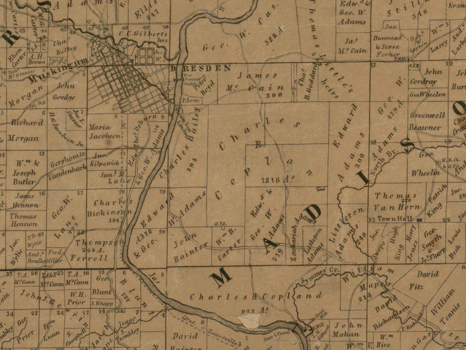 Muskingum County Ohio 1852 Old Wall Map Reprint With - Etsy