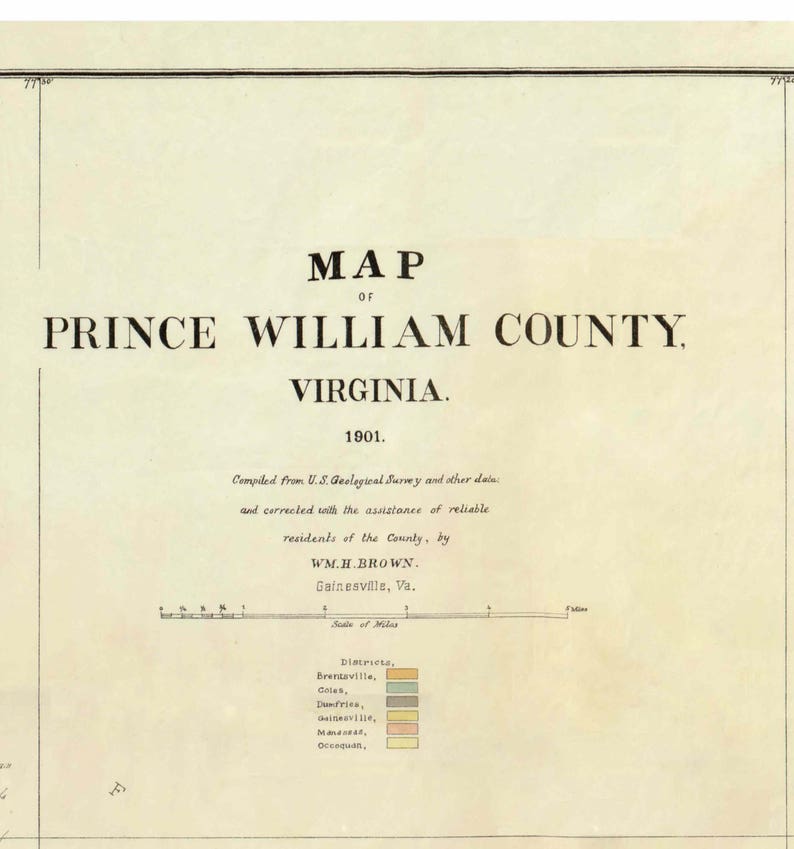 Prince William County Virginia 1901 Old Wall Map With - Etsy