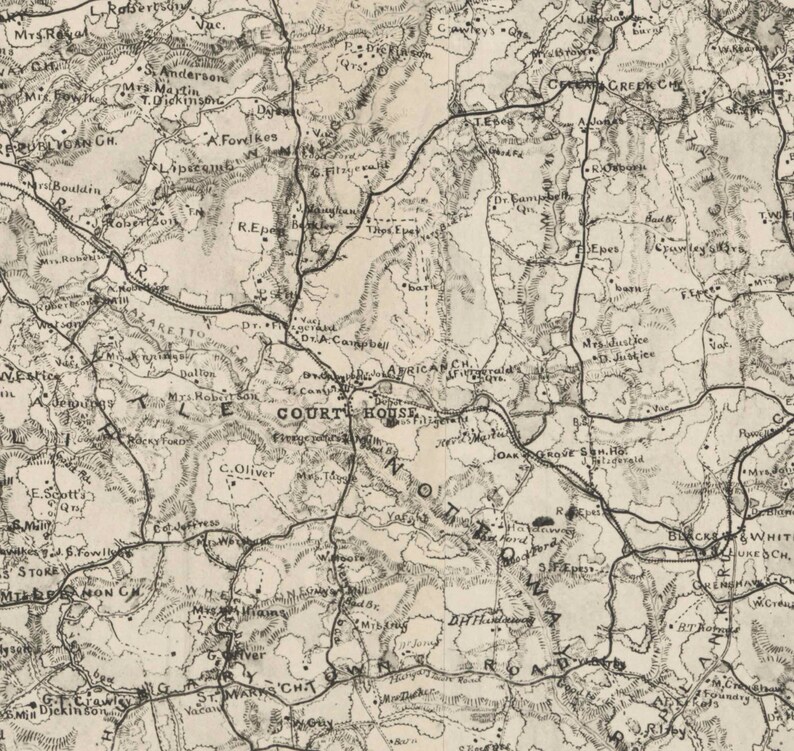 Nottoway County Virginia 1864 Old Wall Map With Homeowners - Etsy