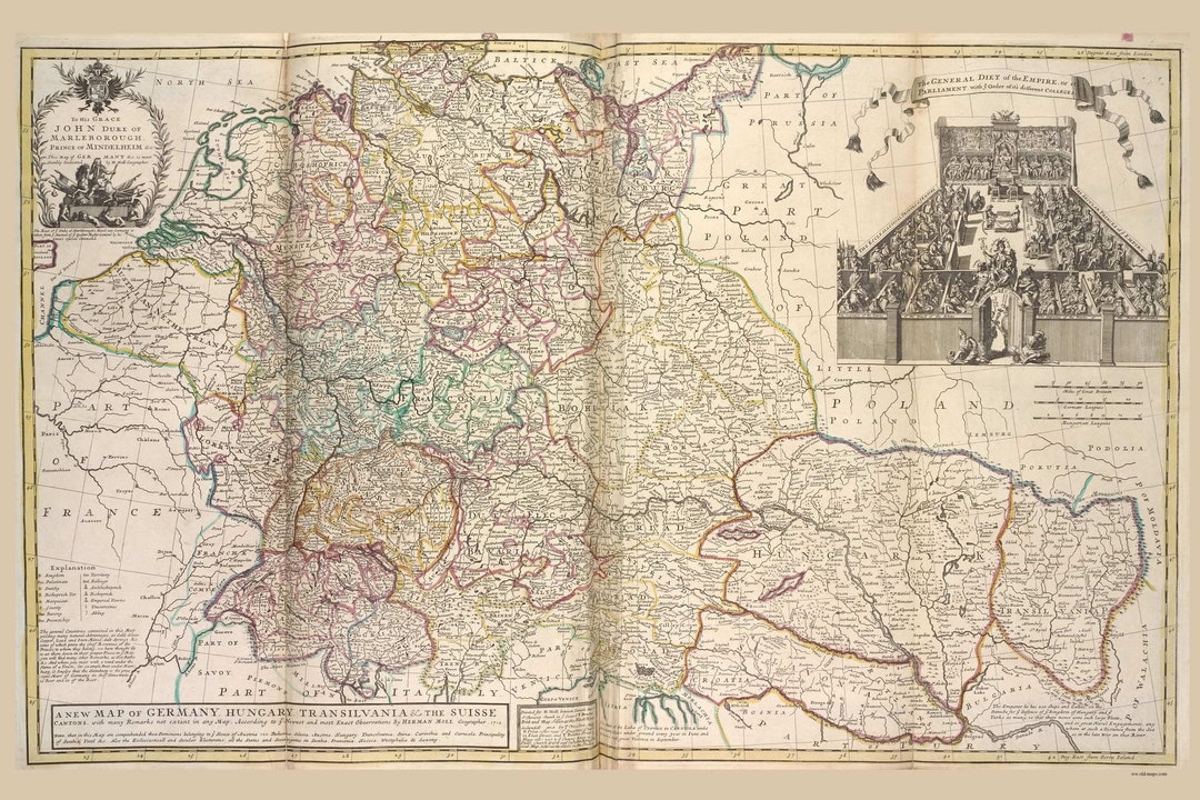 Germany 1736x Old Map - Europe - Etsy