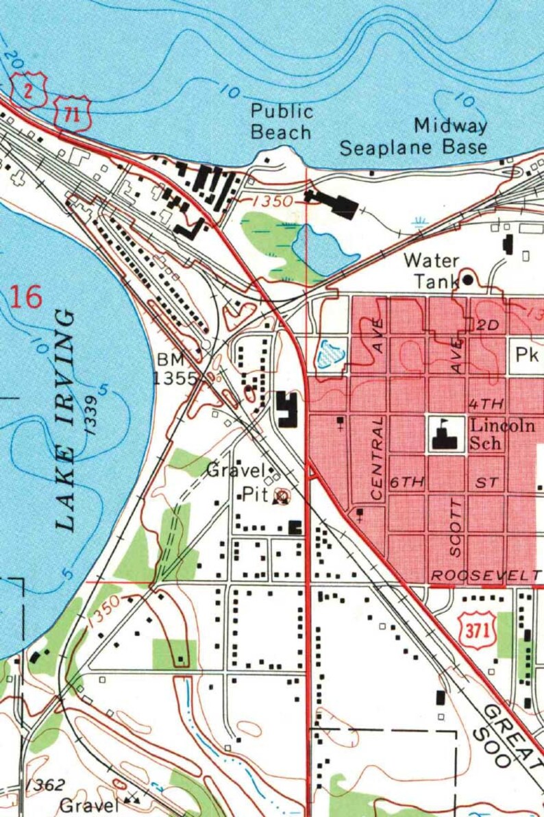 Lake Bemidji ca. 1972 USGS Old Topographic Map Custom | Etsy