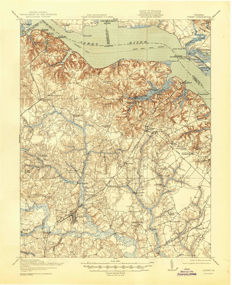 Surry 1919 (1945) Old Topo Map - Quad Reprint - 15x15 USGS Topographic ...