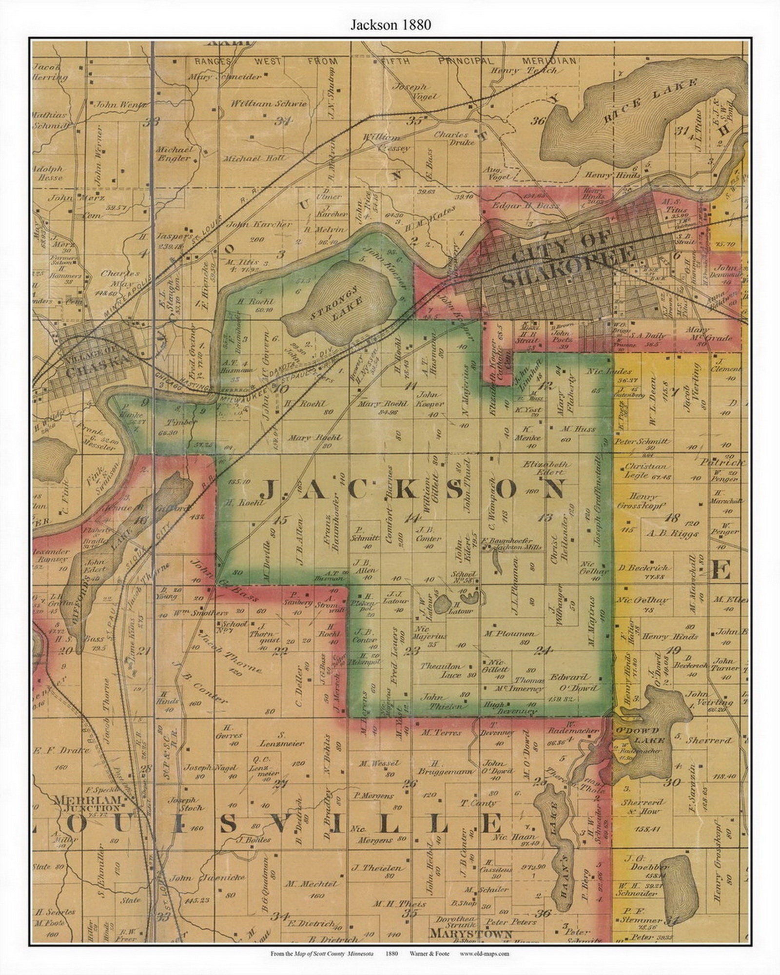 Jackson 1880 - Chaska - Old Town Map With Homeowner Names Minnesota ...