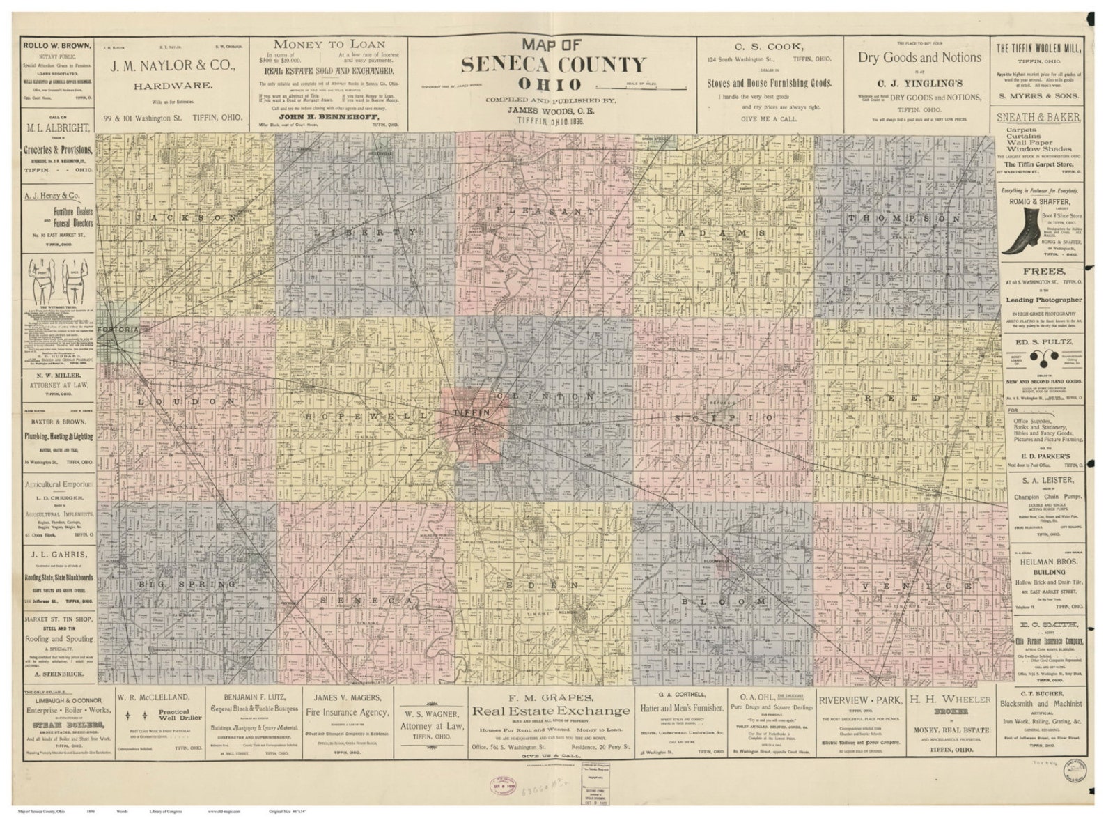 Seneca County Ohio 1896 Old Wall Map Reprint With Homeowner | Etsy