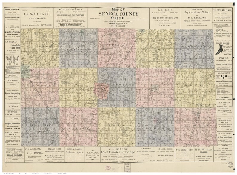 Seneca County Ohio 1896 Old Wall Map Reprint With Homeowner - Etsy