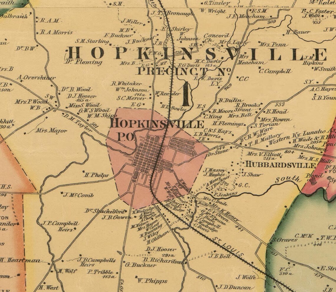 Christian County Kentucky 1878 Old Wall Map With Homeowner - Etsy